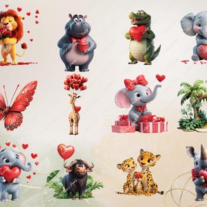 Safari Valentine's Day Clipart Safari Animals Valentine PNG Animal Love ...