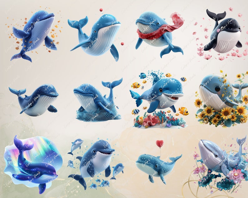 Whales Clipart Cute Whales PNG Humpback Clipart Sea Life PNG Sea ...