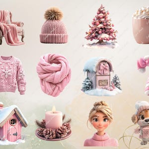 Winter Clipart Pink Festive Decor PNG Cozy Winter Clipart Winter ...