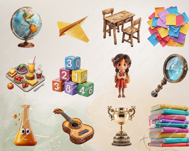 School Clipart Cute School PNG Back to School Clipart Bundle Children ...