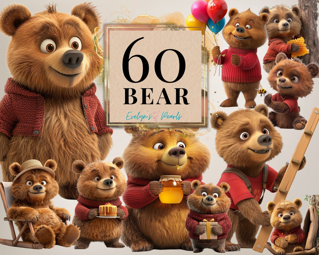 Bear Clipart Cute Bear PNG Cute Animal Clipart Birthday Bear PNG Party ...