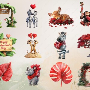 Safari Valentine's Day Clipart Safari Animals Valentine PNG Animal Love ...