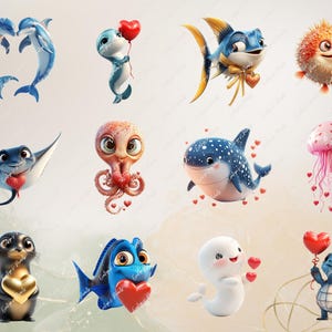 Ocean Love Clipart Valentine's Day PNG Sea Life Clipart Sea Creatures ...