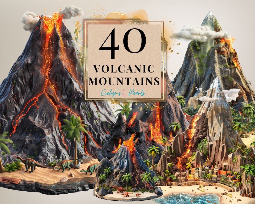 Volcano Clipart Volcanic Mountain Clipart Island Clipart Plants PNG ...