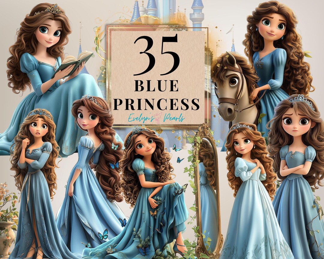 Princess Clipart Blue Princess PNG Fairy Tale Clipart Children Party ...