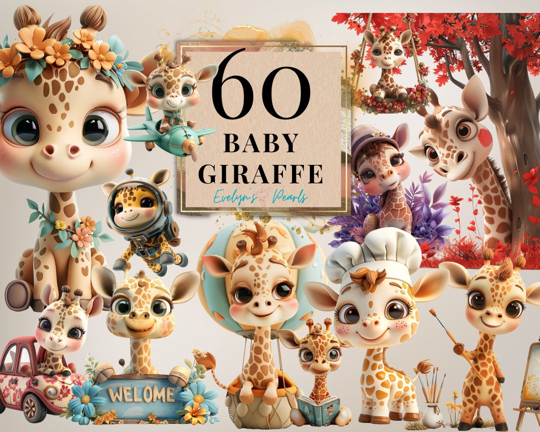 Giraffe Clipart Cute Baby Giraffe PNG Nursery Decor Clipart Safari ...