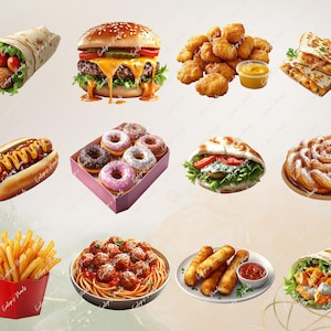 Fast Food Clipart Junk Food PNG Burger Pizza Clipart Tacos PNG Hotdog ...