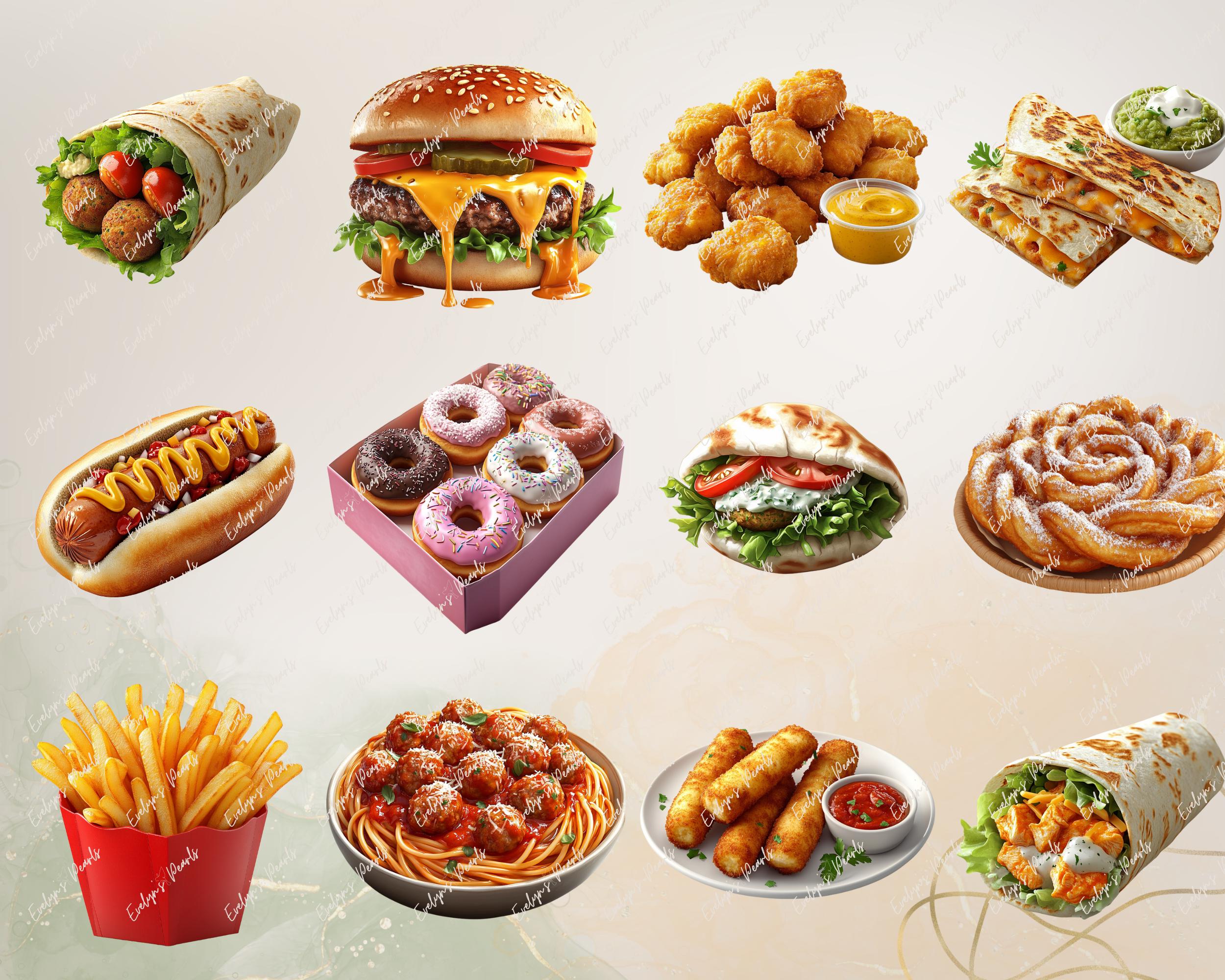 Fast Food Clipart Junk Food PNG Burger Pizza Clipart Tacos PNG Hotdog ...