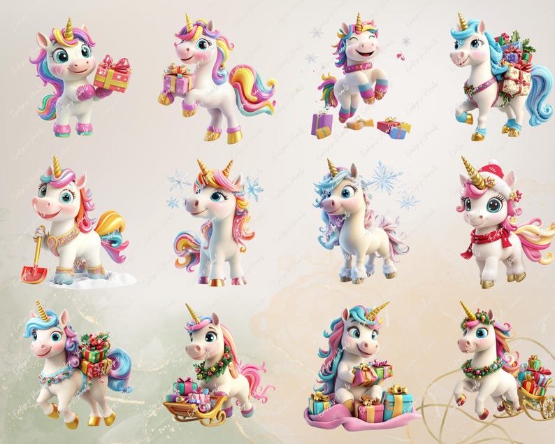 Festive Unicorn Clipart Cute Unicorn PNG Magical Unicorn Clipart Winter ...