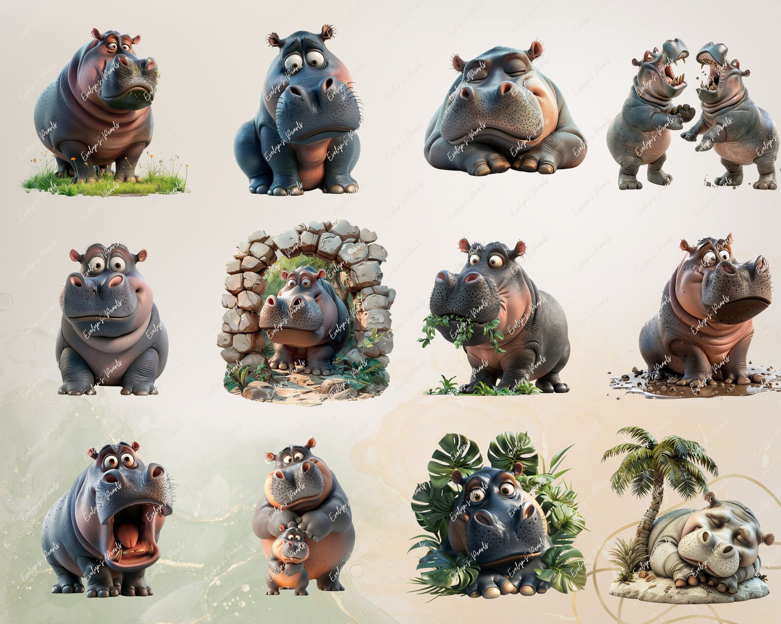 Hippo Clipart Cute Hippo PNG Safari Animal Clipart Jungle PNG Children ...