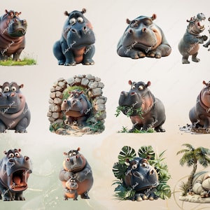 Hippo Clipart Cute Hippo PNG Safari Animal Clipart Jungle PNG Children ...