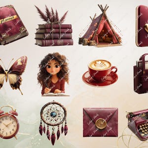 Planner Clipart Burgundy Planner Stickers PNG Journal Clipart Planner ...