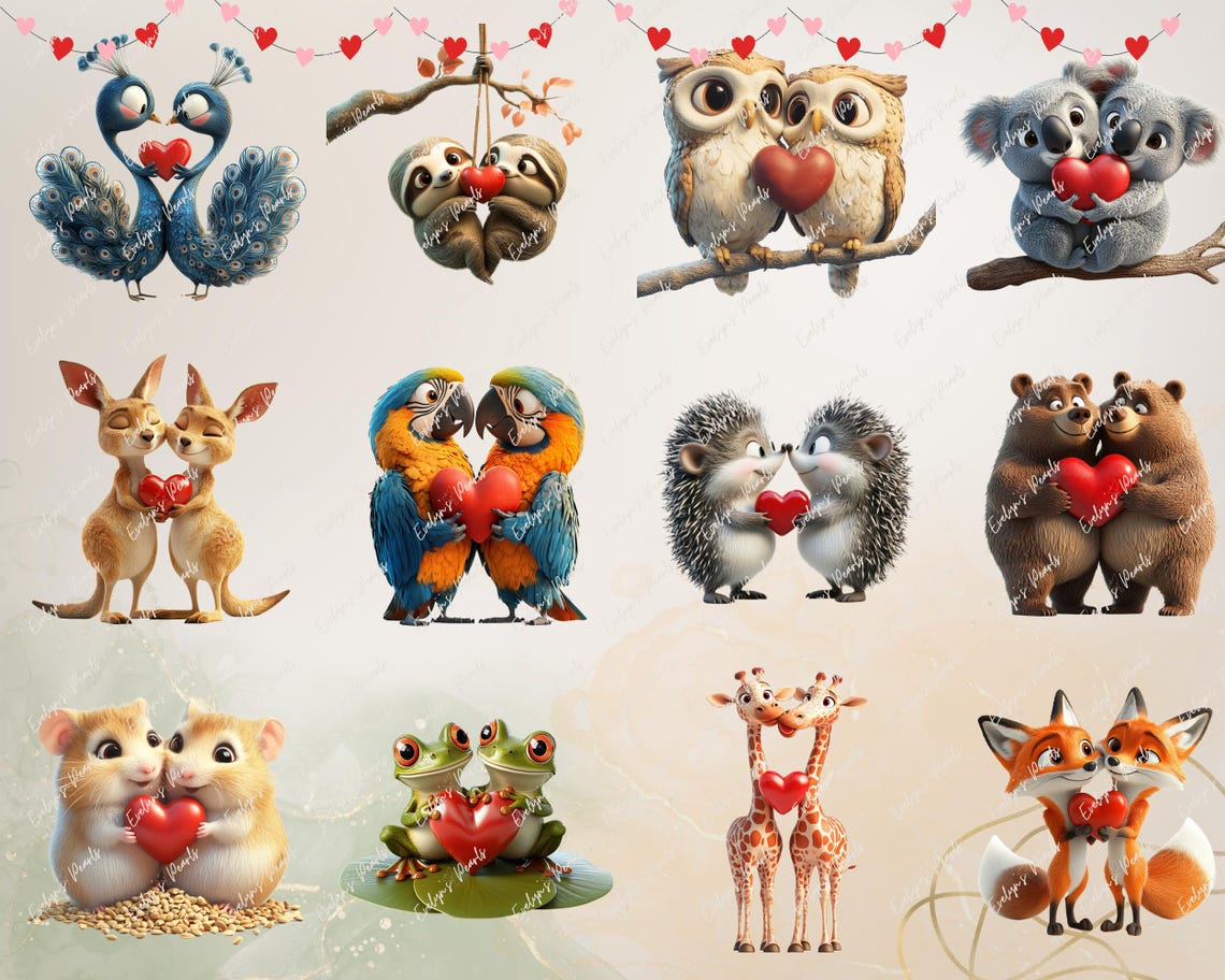 Animal Couple Clipart Quirky Animal Love Clipart Woodland, Safari ...