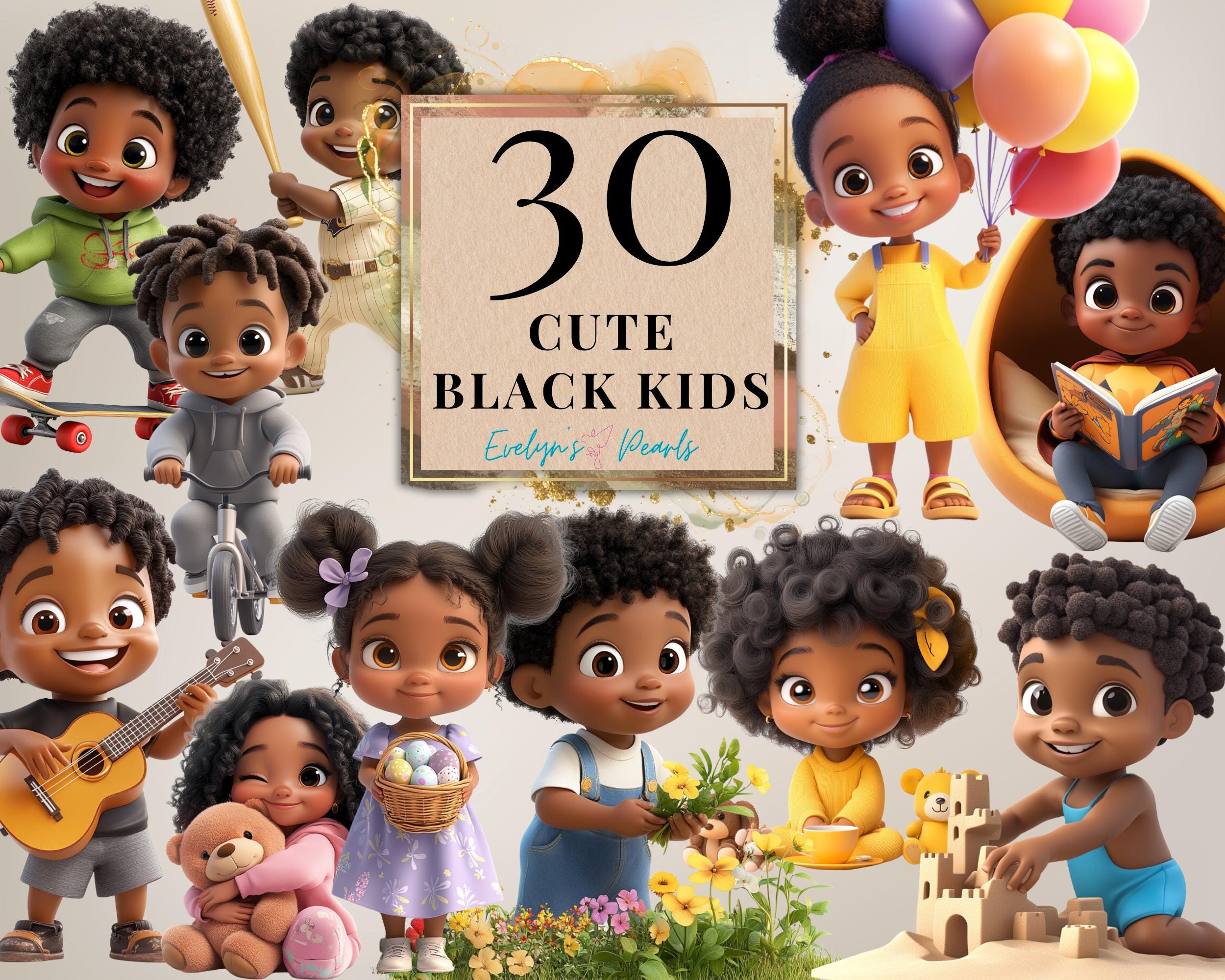 Black Kids Clipart Cute Black Kids Activity PNG Back to School Clipart ...