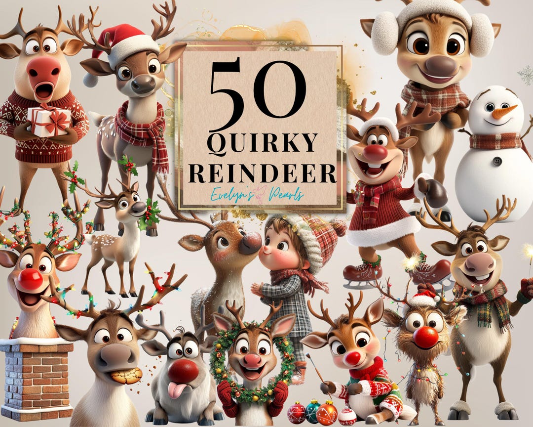 Reindeer Clipart Quirky Reindeer PNG Funny Reindeer Winter Festive ...