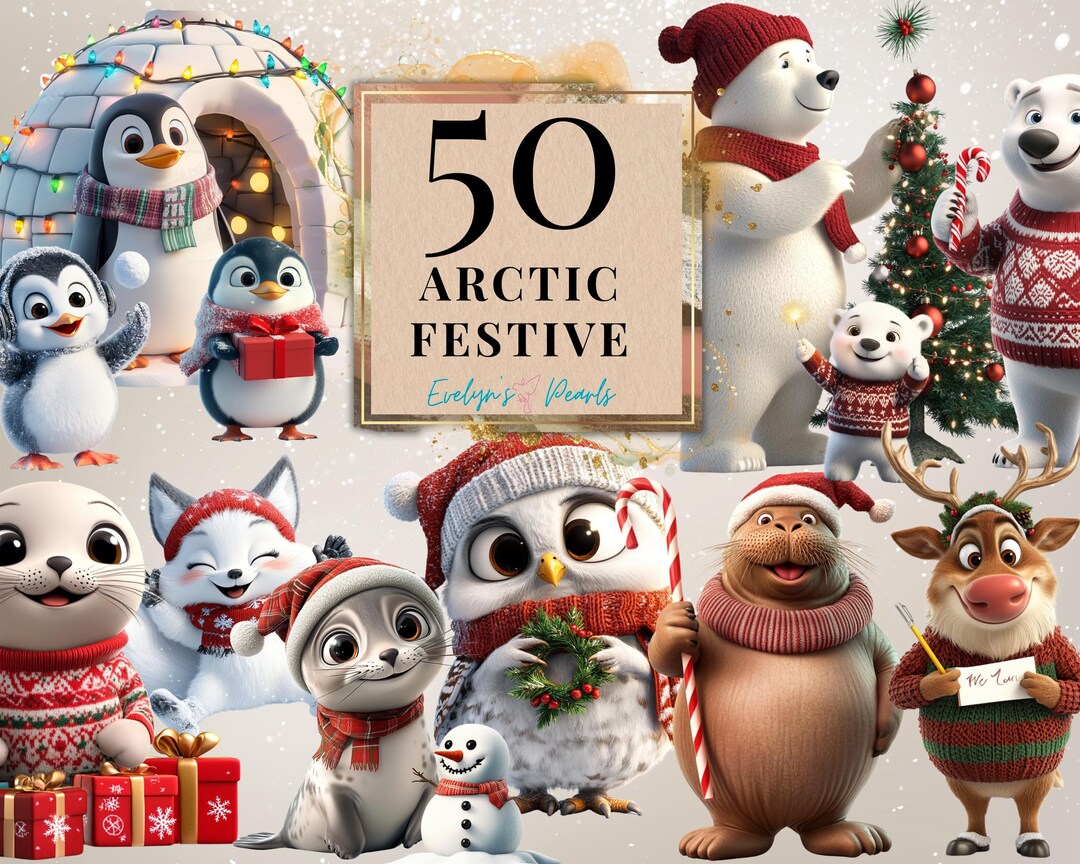 Winter Animals Clipart Arctic Festive Clipart Arctic Animals PNG Polar ...