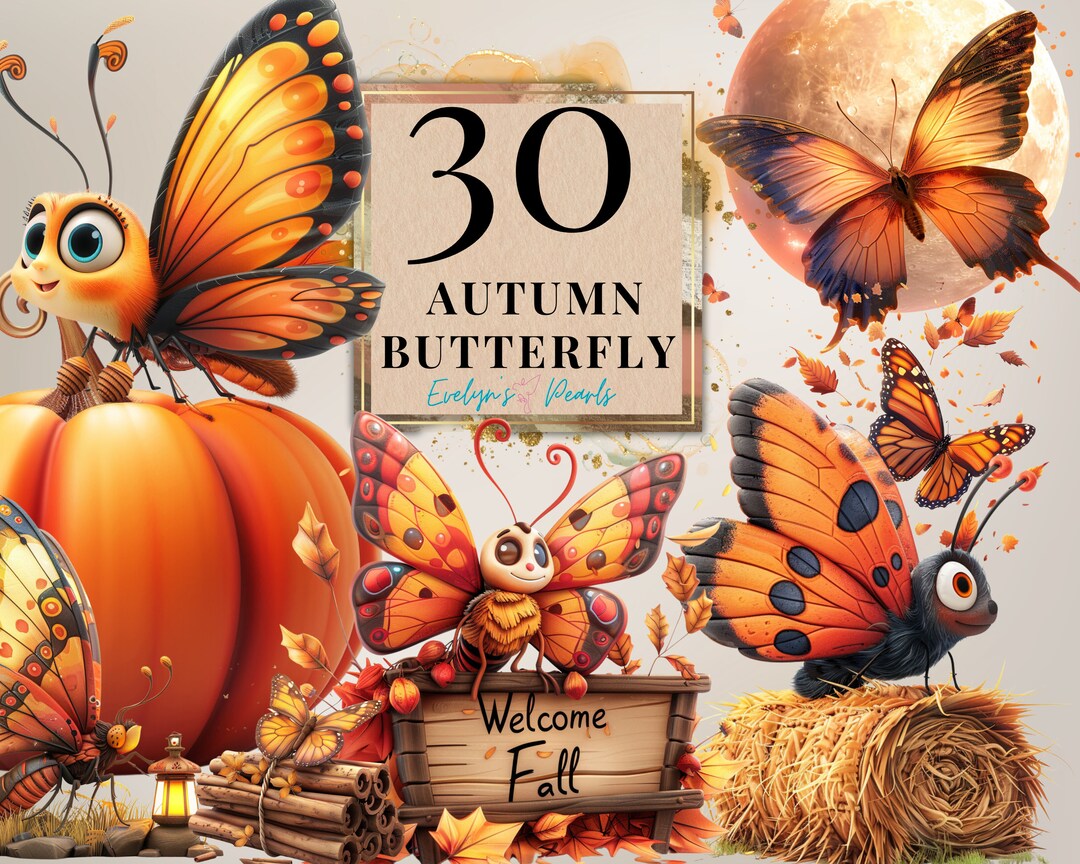 Butterfly Clipart Fall Butterfly PNG Autumn Clipart Fall Decor PNG ...