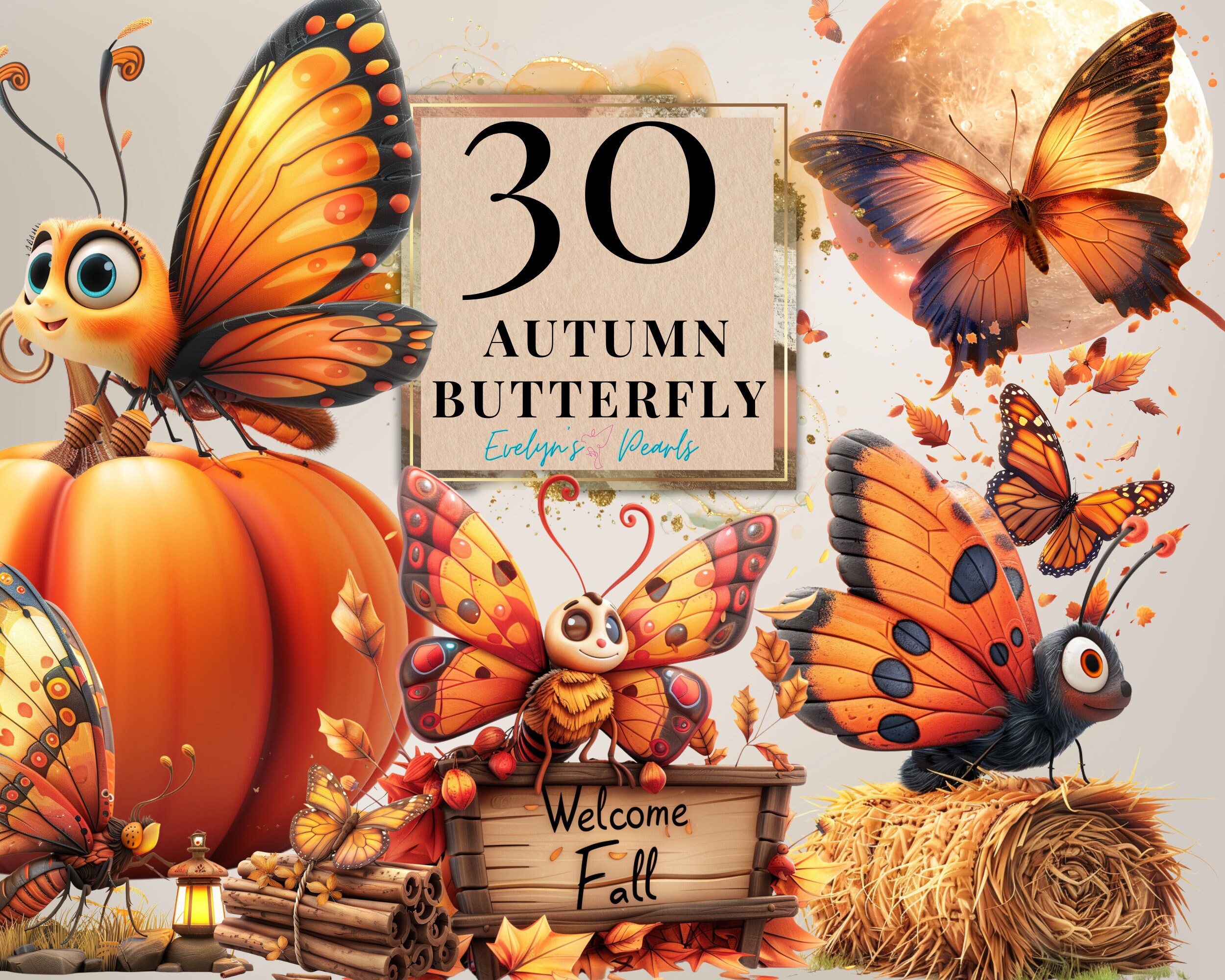 Butterfly Clipart Fall Butterfly PNG Autumn Clipart Fall Decor PNG ...