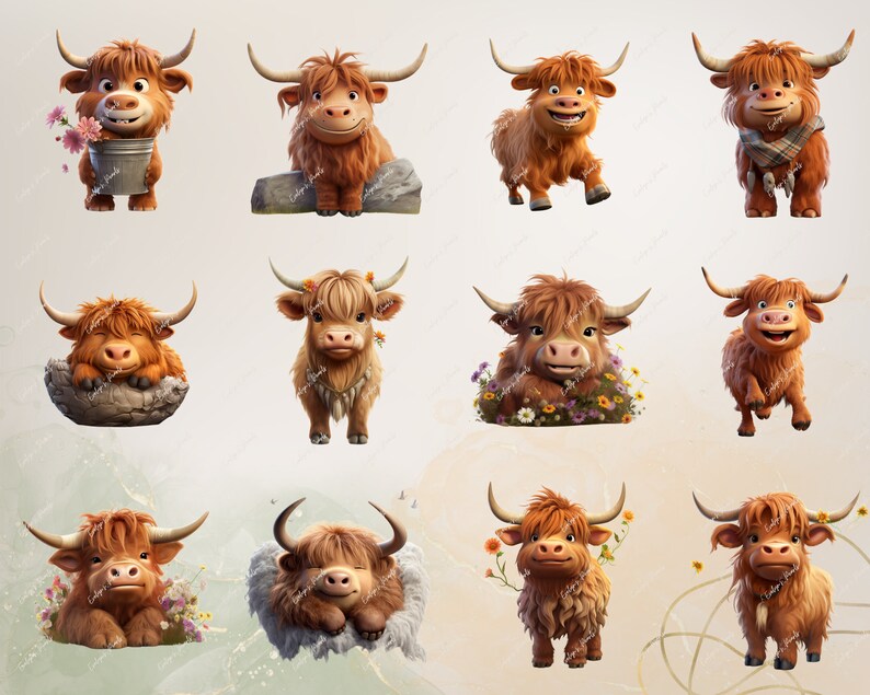 Highland Cow Clipart Farm Cow PNG Cute Floral Crown Clipart Cute Animal ...