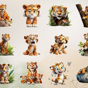 Tiger Clipart Cute Tiger PNG Animal Clipart Safari Animal PNG Cartoon ...