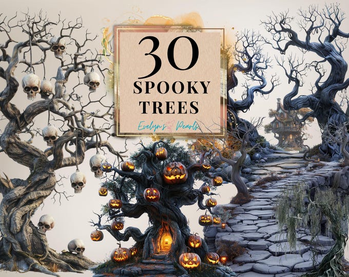 Halloween Trees Clipart | Haunted Trees Watercolor Png | Spooky ...