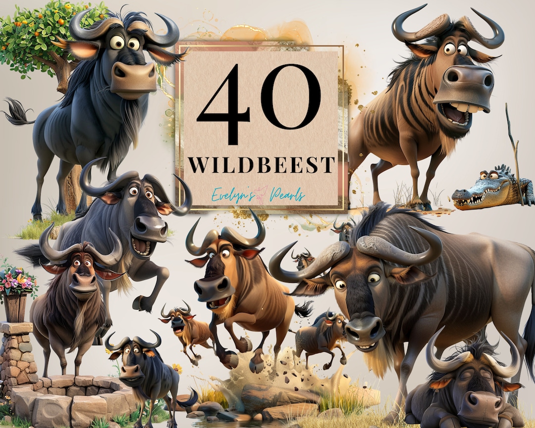 Wildebeest Clipart Funny Wildebeest PNG Safari Animal Clipart Safari ...