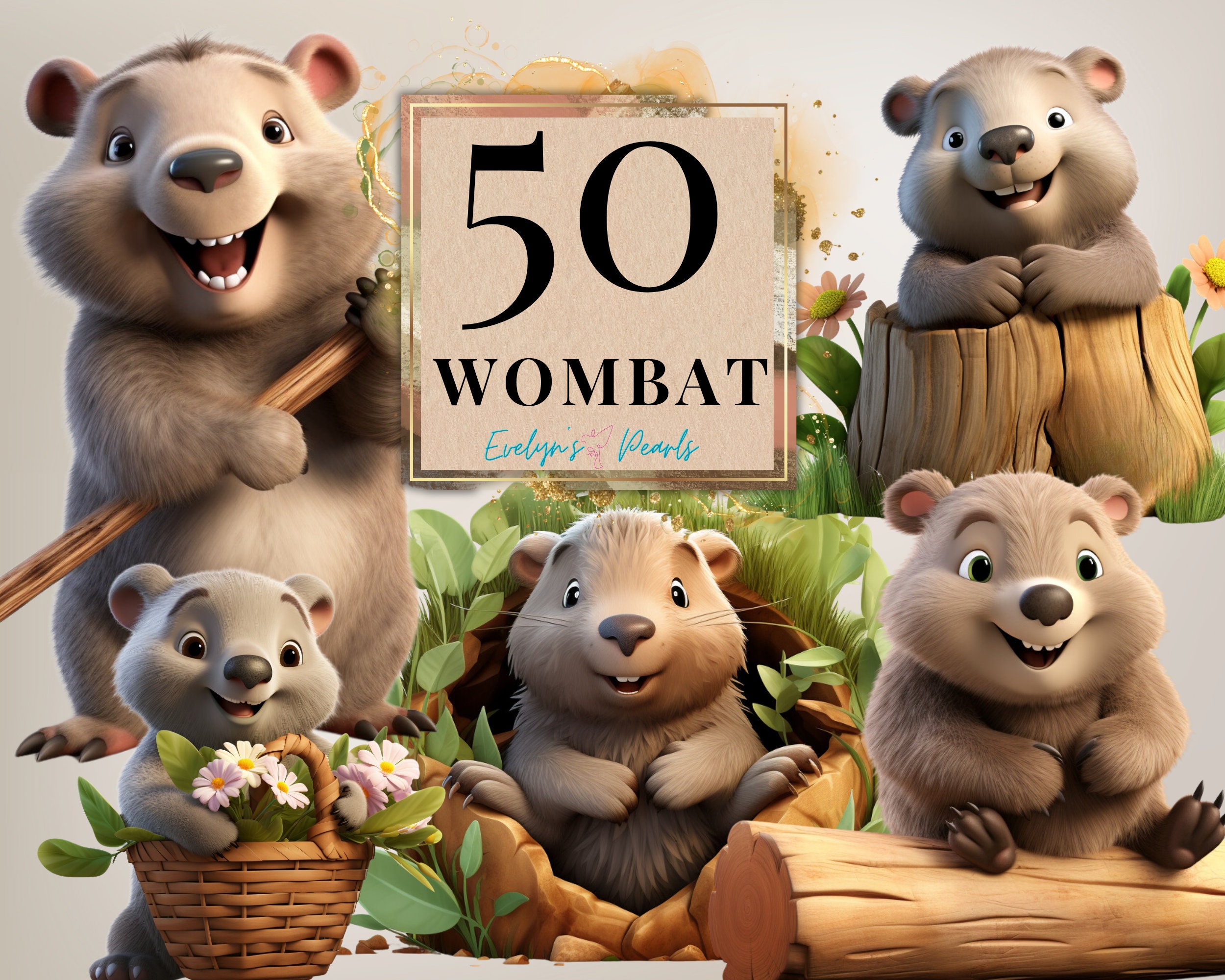 Wombat Clipart Cute Wombat PNG Australian Animal Clipart Safari Animal ...