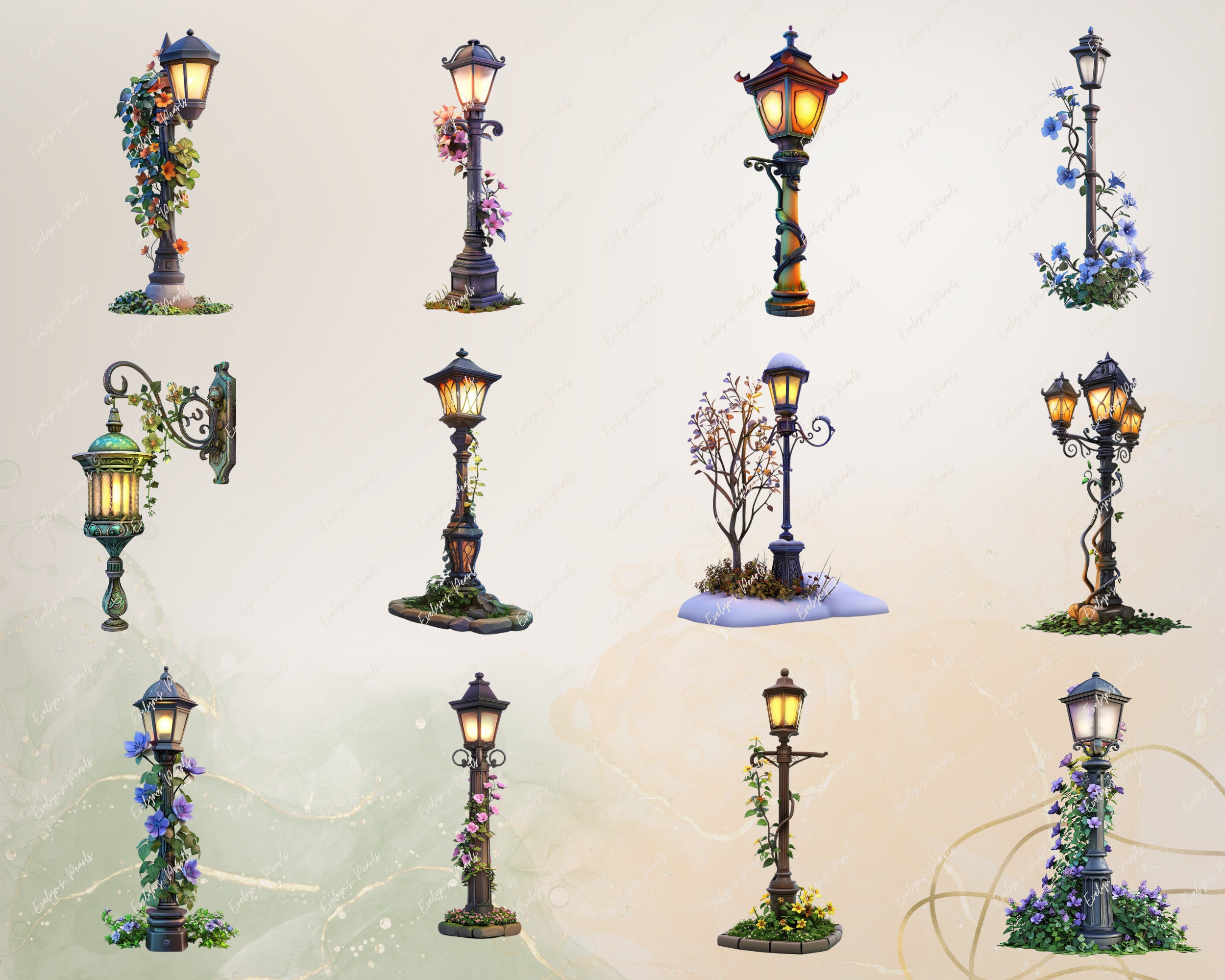 Lamp Post Clipart Floral Lamp Post PNG Spring Flower PNG Garden Clipart ...