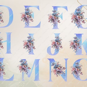 Letters Clipart Unicorn Metallic Foil Letter PNG Blue Floral Letters ...