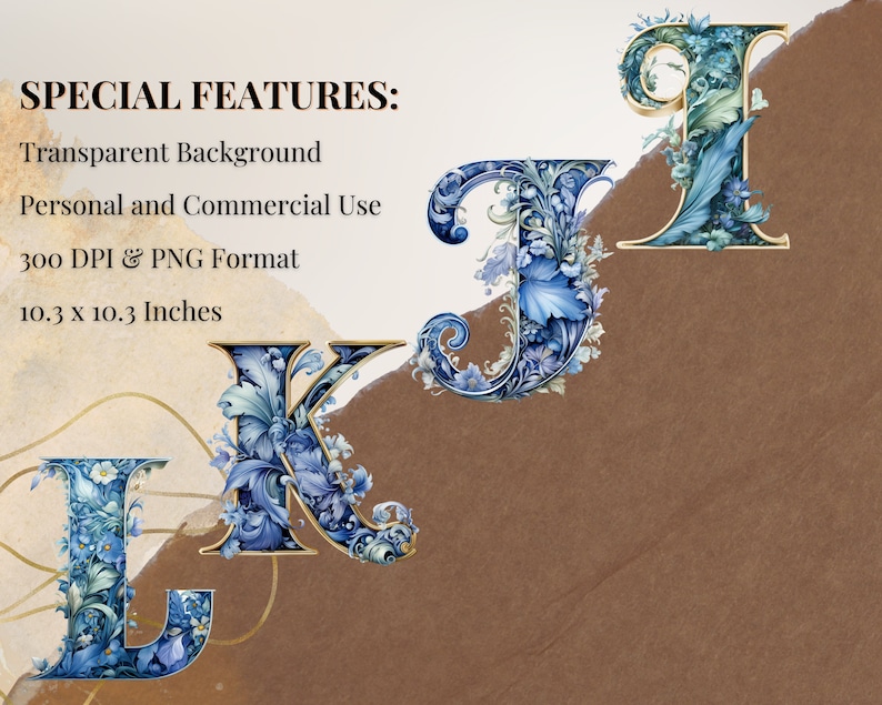 Illuminated Letters Clipart Bundle 26 English Alphabet Clipart Blue ...