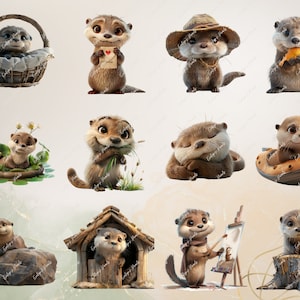 Otter Clipart Cute Otter PNG Woodland Animal Clipart Forest Animal PNG ...