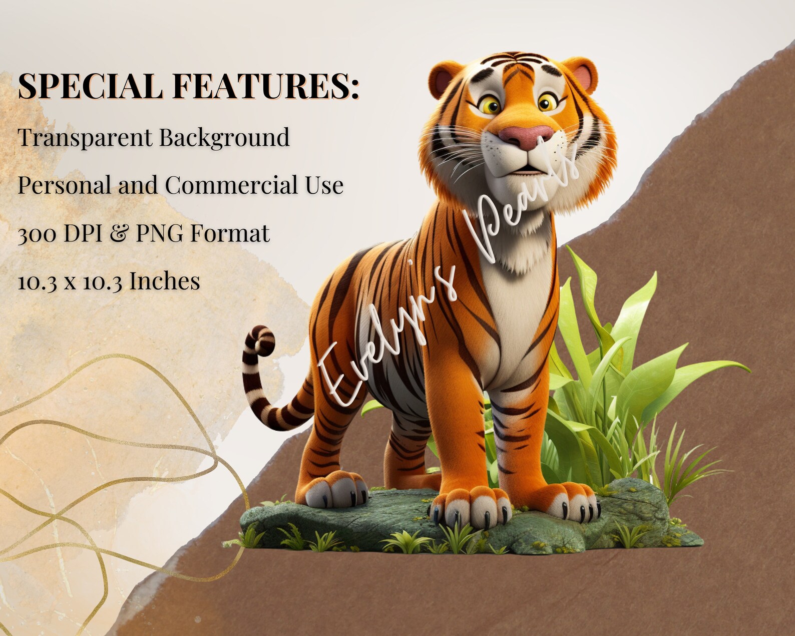 Tiger Clipart Cute Tiger PNG Animal Clipart Safari Animal PNG Cartoon ...