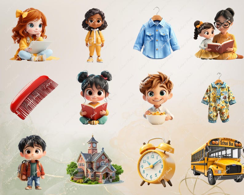 Kids Clipart Kids Routine PNG Cute School Clipart Back to School PNG ...