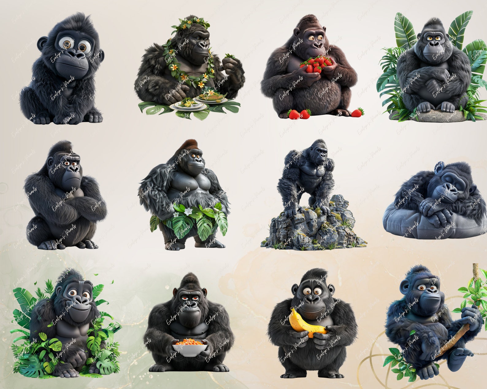 Gorilla Clipart Cute Gorilla PNG Safari Animal Clipart Jungle PNG Zoo ...