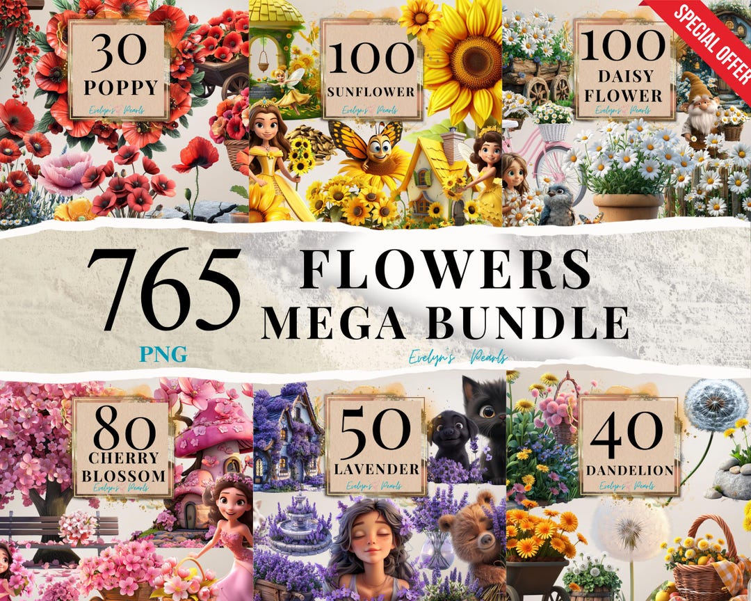 Flower Mega Bundle Clipart 765 PNG Summer Flower Clipart Cherry Blossom ...