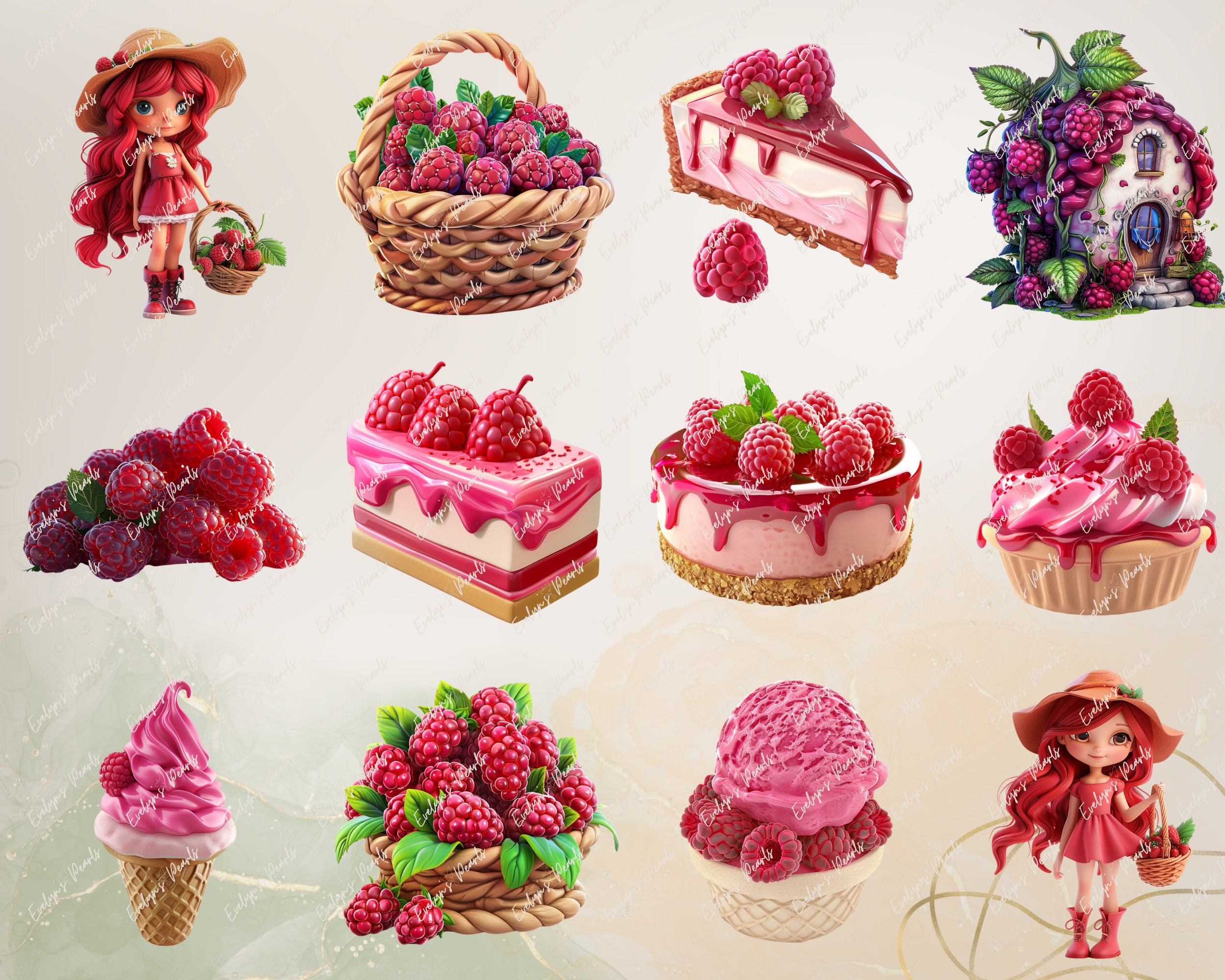 Raspberry Clipart Cute Raspberry PNG Fruits Clipart Fairy Tale PNG Sweet Food Clipart Fantasy ...
