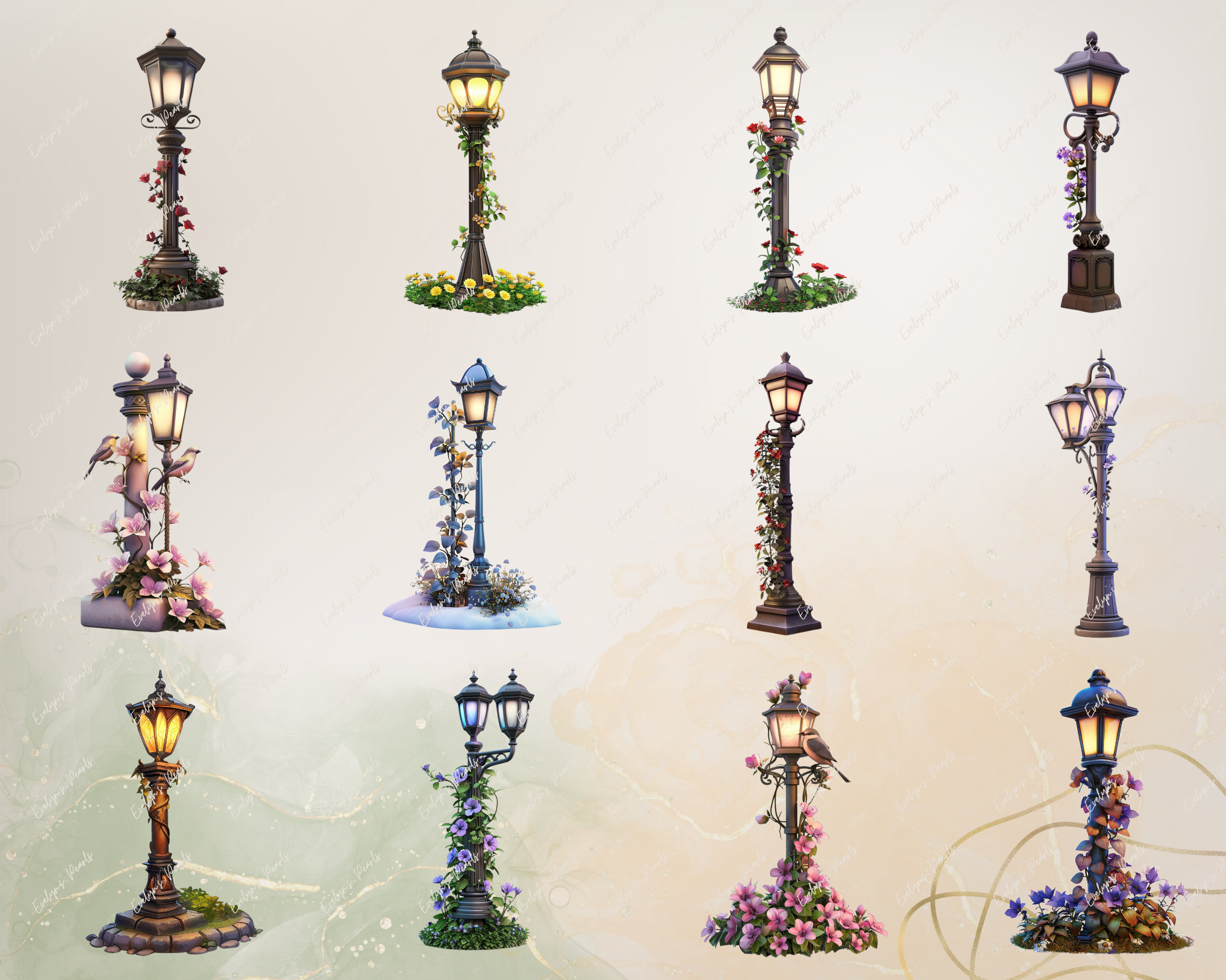 Lamp Post Clipart Floral Lamp Post PNG Spring Flower PNG Garden Clipart ...