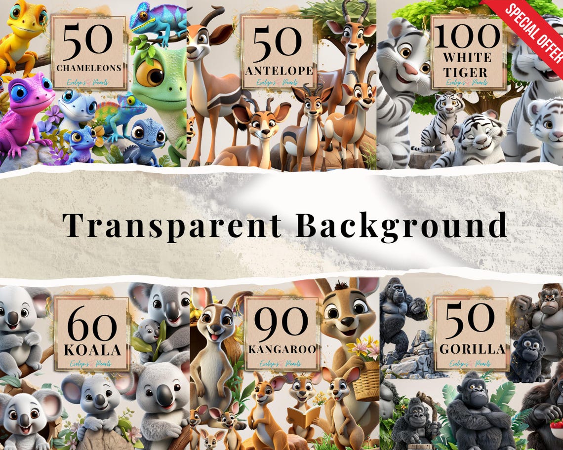 Safari Animals Mega Bundle Clipart 1070 Safari PNG Wildlife Clipart Zoo ...