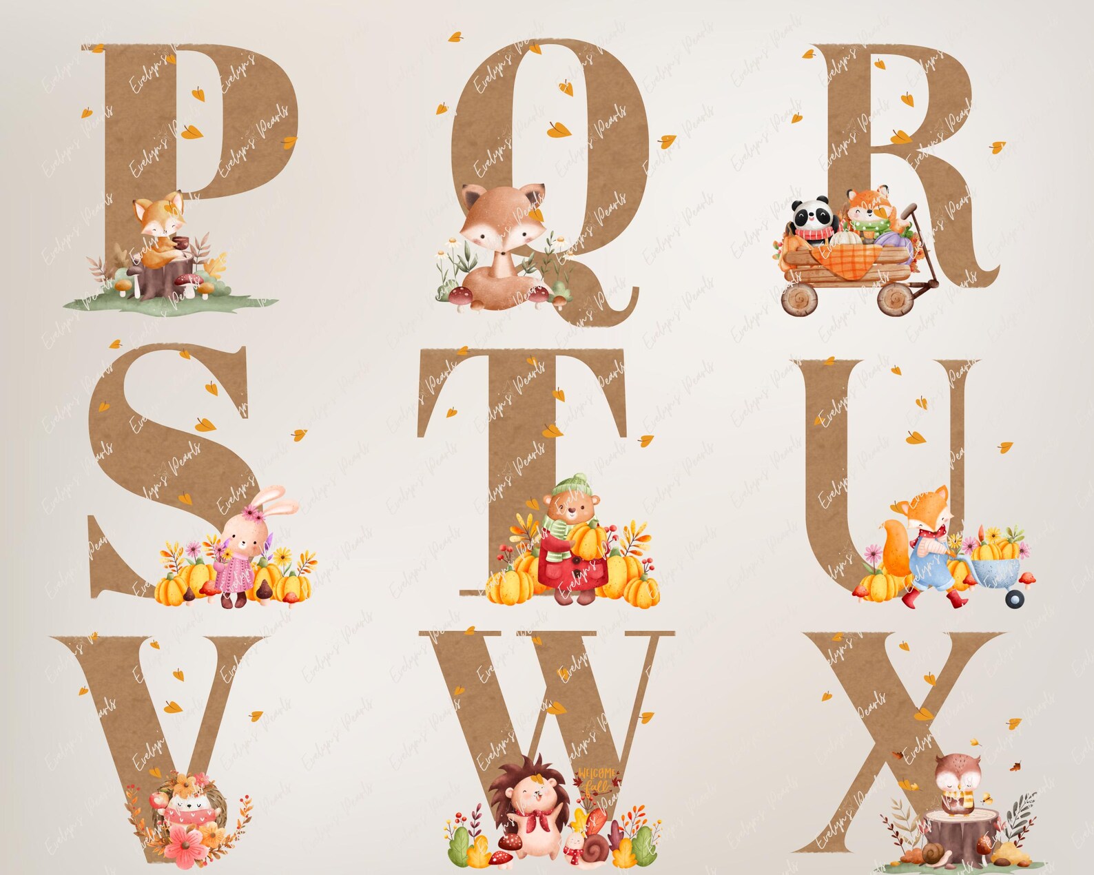 Letters Clipart Autumn Letters PNG Animal Letters Clipart Fall PNG ...