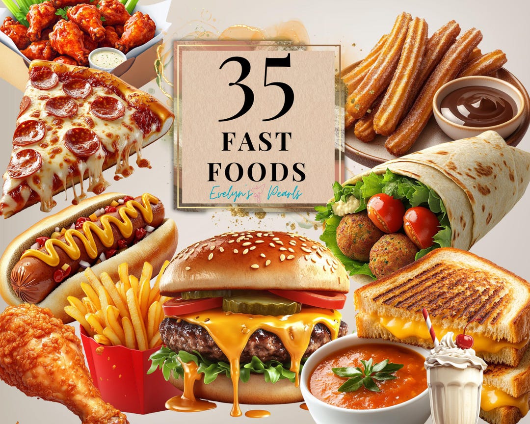 Fast Food Clipart Junk Food PNG Burger Pizza Clipart Tacos PNG Hotdog ...