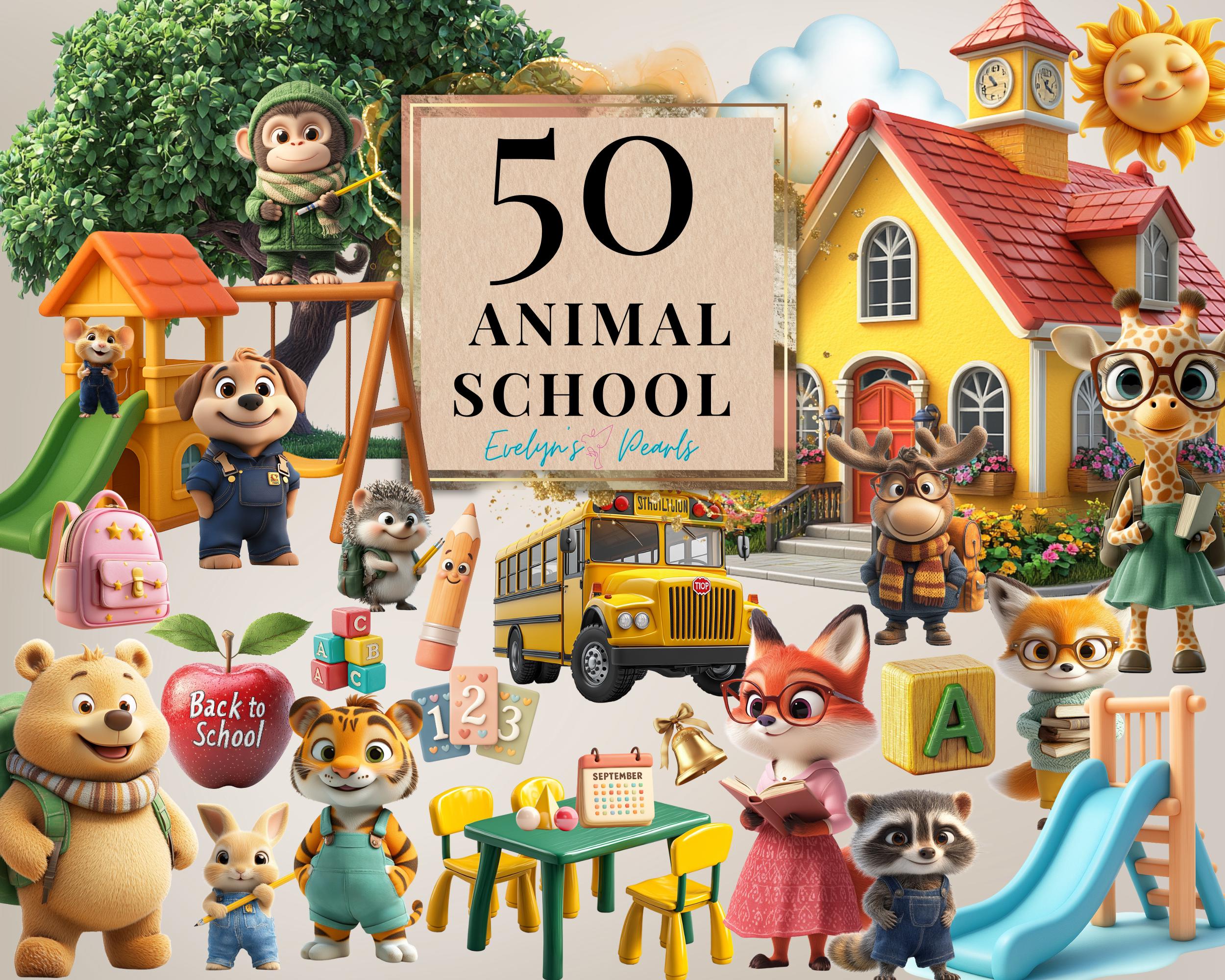 Animal School Clipart Back to School PNG Kids Playground Clipart ...