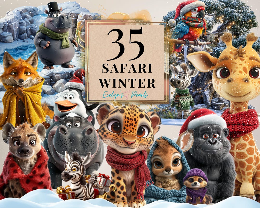Safari Clipart Safari Winter PNG Safari Festive Clipart Jungle Animal ...