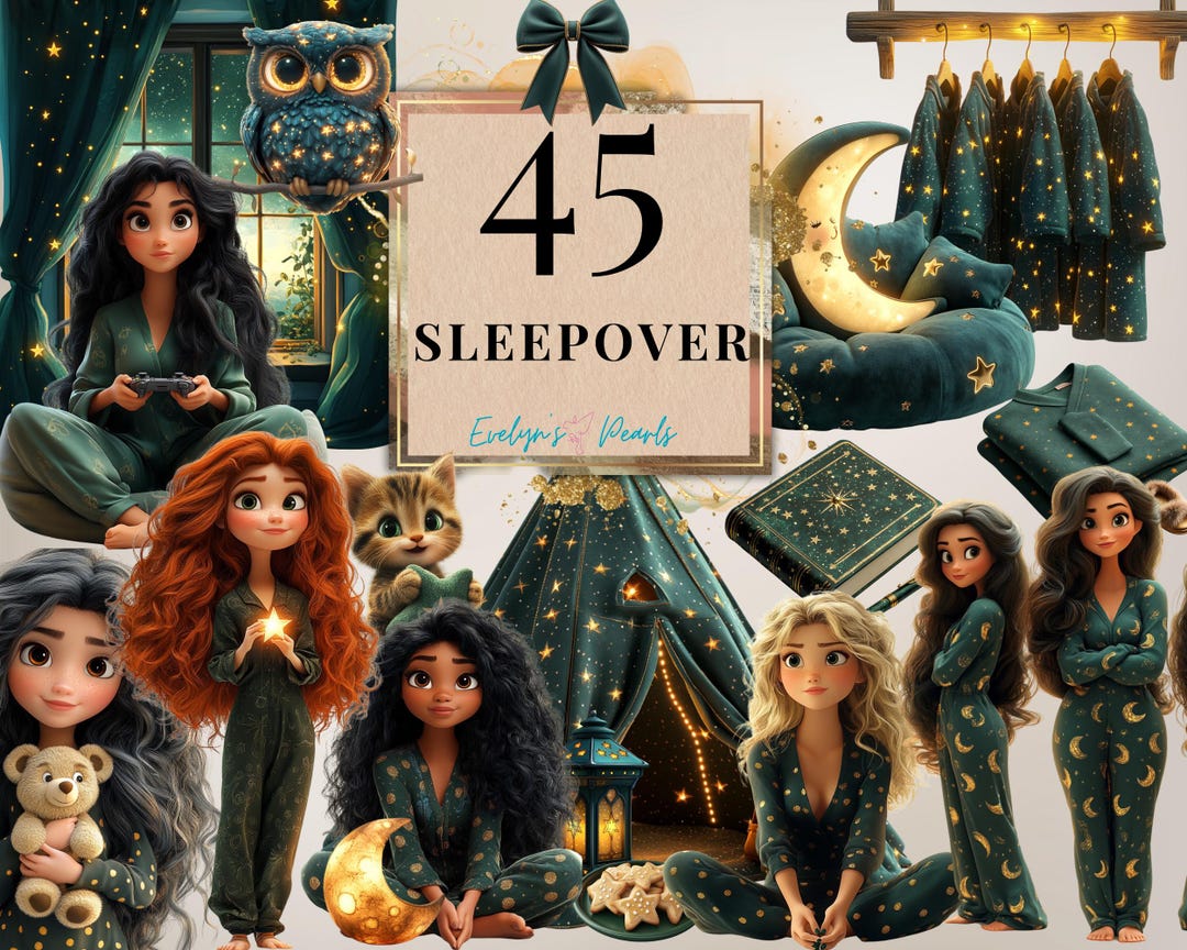 Girls Sleepover Clipart Pyjama Day PNG Girl Clipart Kids Clipart Pyjama ...