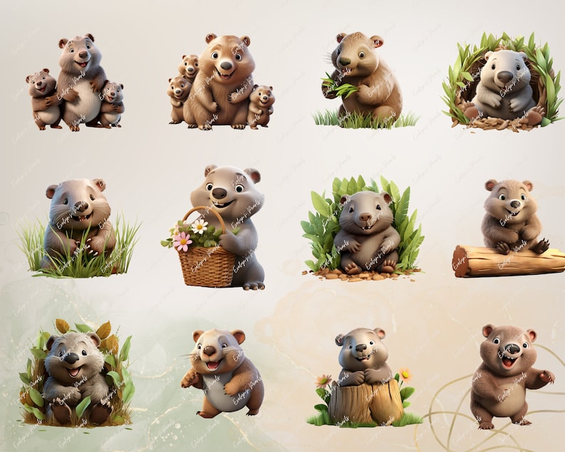 Wombat Clipart Cute Wombat PNG Australian Animal Clipart Safari Animal ...