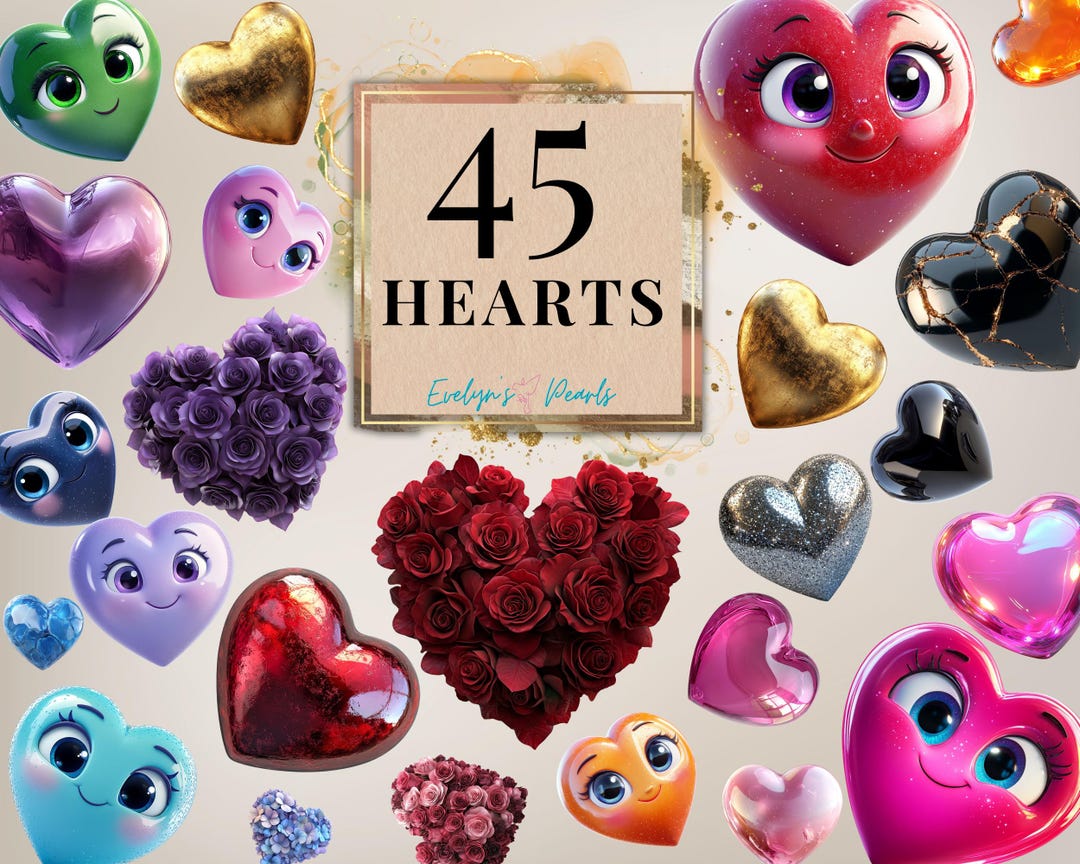 Heart Clipart Happy Valentine's Day PNG Floral Love Hearts Clipart Card ...