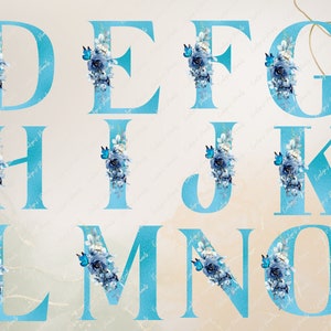 Letters Clipart Blue Foil Letter PNG Light Blue Floral Letters Clipart ...