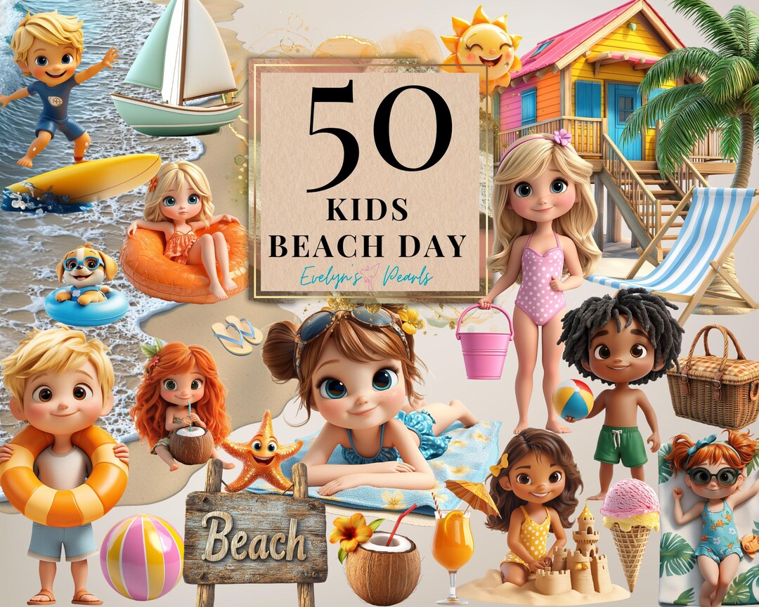 Kids Beach Day Clipart Beach PNG Summer Seaside Vacation Clipart ...