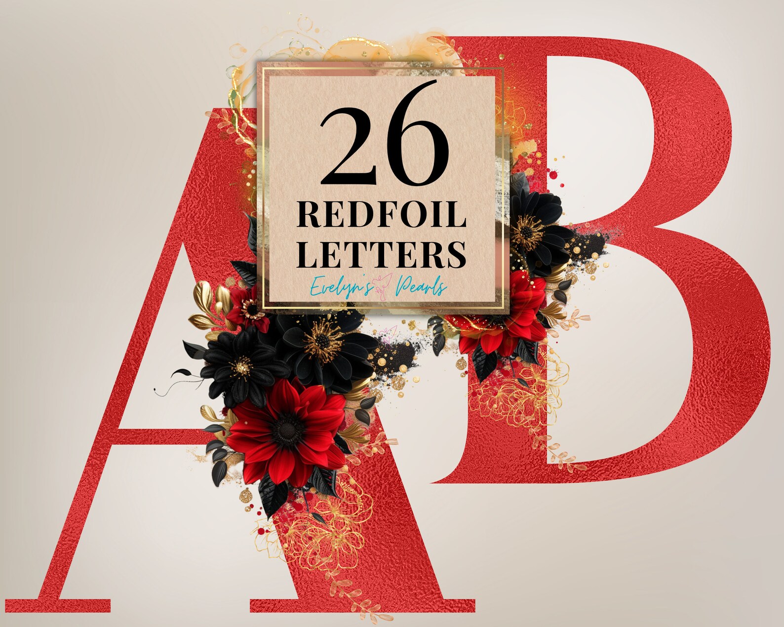 Letters Clipart Red Foil Letter PNG Black Gold Floral Letters Clipart ...