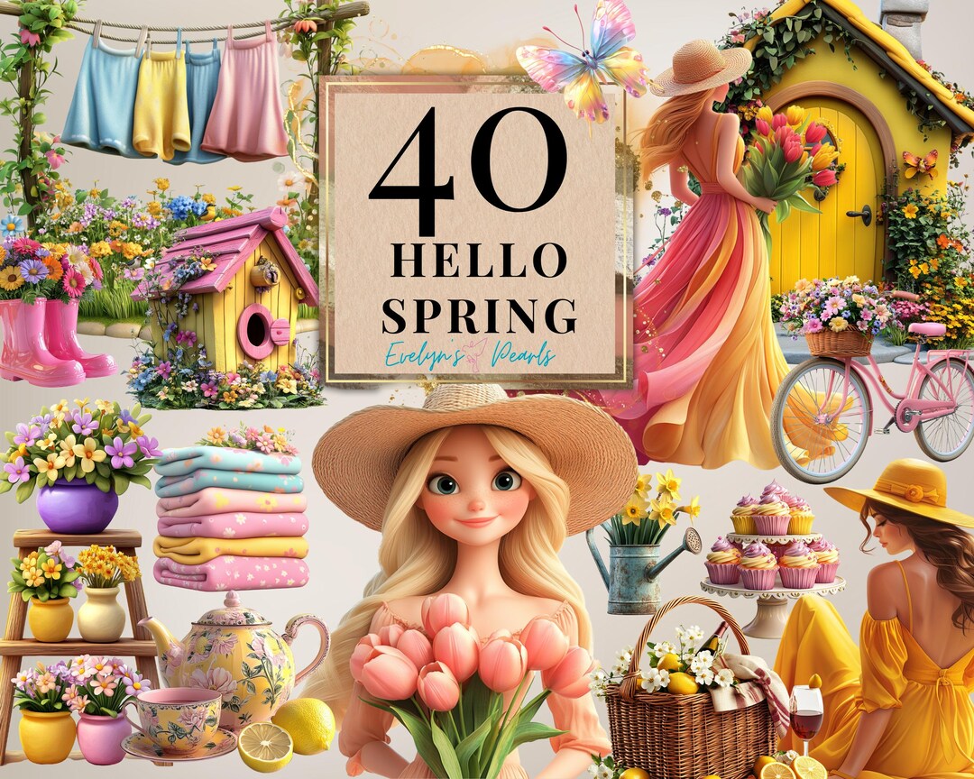 Hello Spring Clipart Garden PNG Cottage Clipart Floral Spring PNG ...