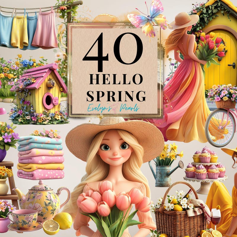 Hello Spring Clipart - Etsy